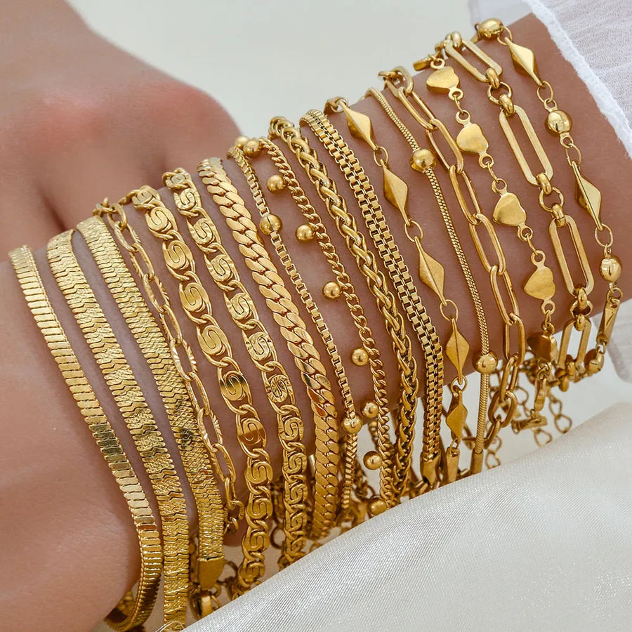 Elegant Basic Chains Print 304 Stainless Steel 18K Gold Plated Cuban L ...